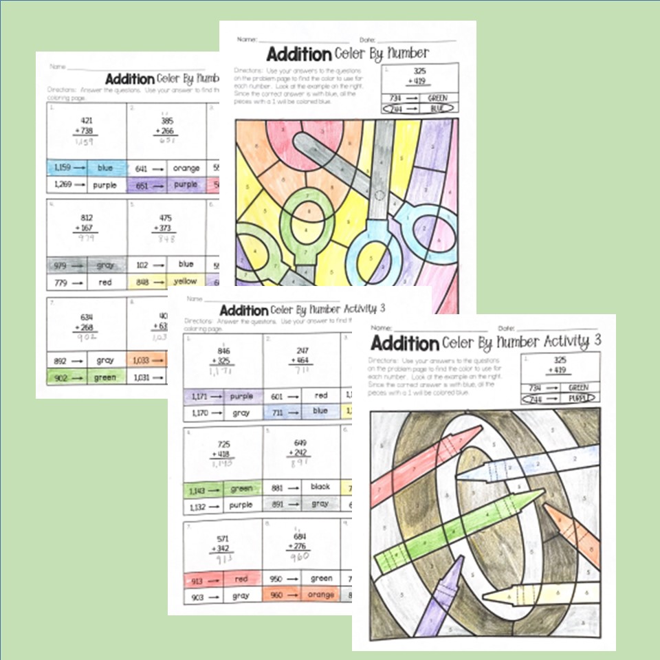 Addition with Regrouping Color By Number | Made By Teachers