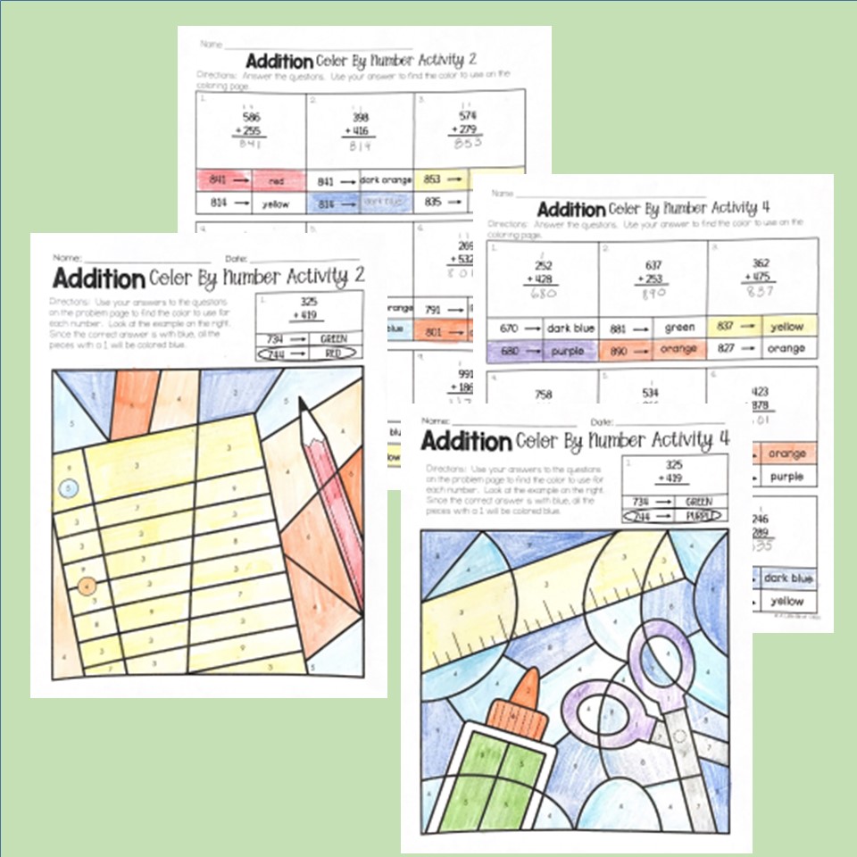 Addition with Regrouping Color By Number | Made By Teachers
