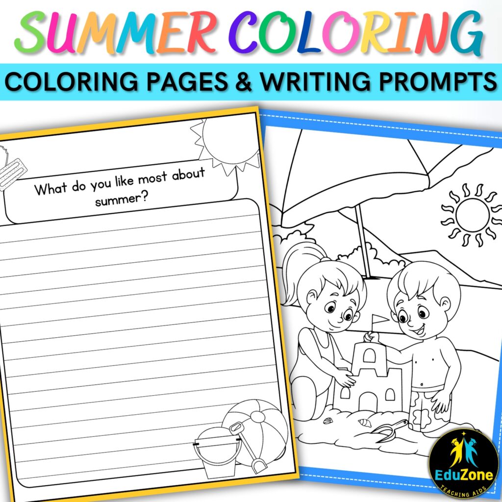 Summer Fun Activity: Interactive Coloring Pages & Writing Prompts - No ...