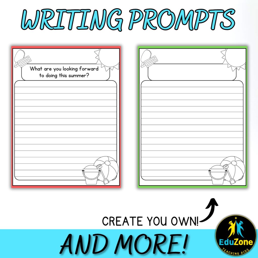Summer Fun Activity: Interactive Coloring Pages & Writing Prompts - No ...