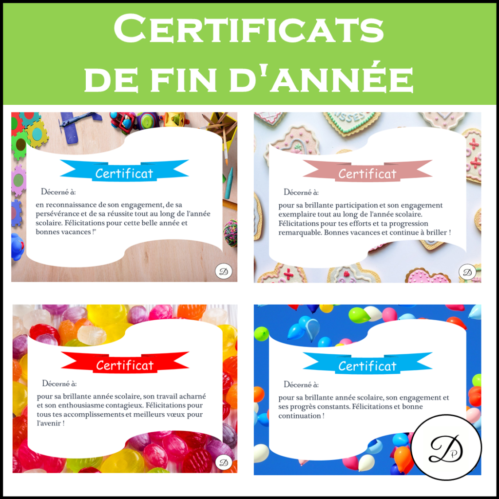Certificats de fin d'année - V. 1 / End of the year French awards ...