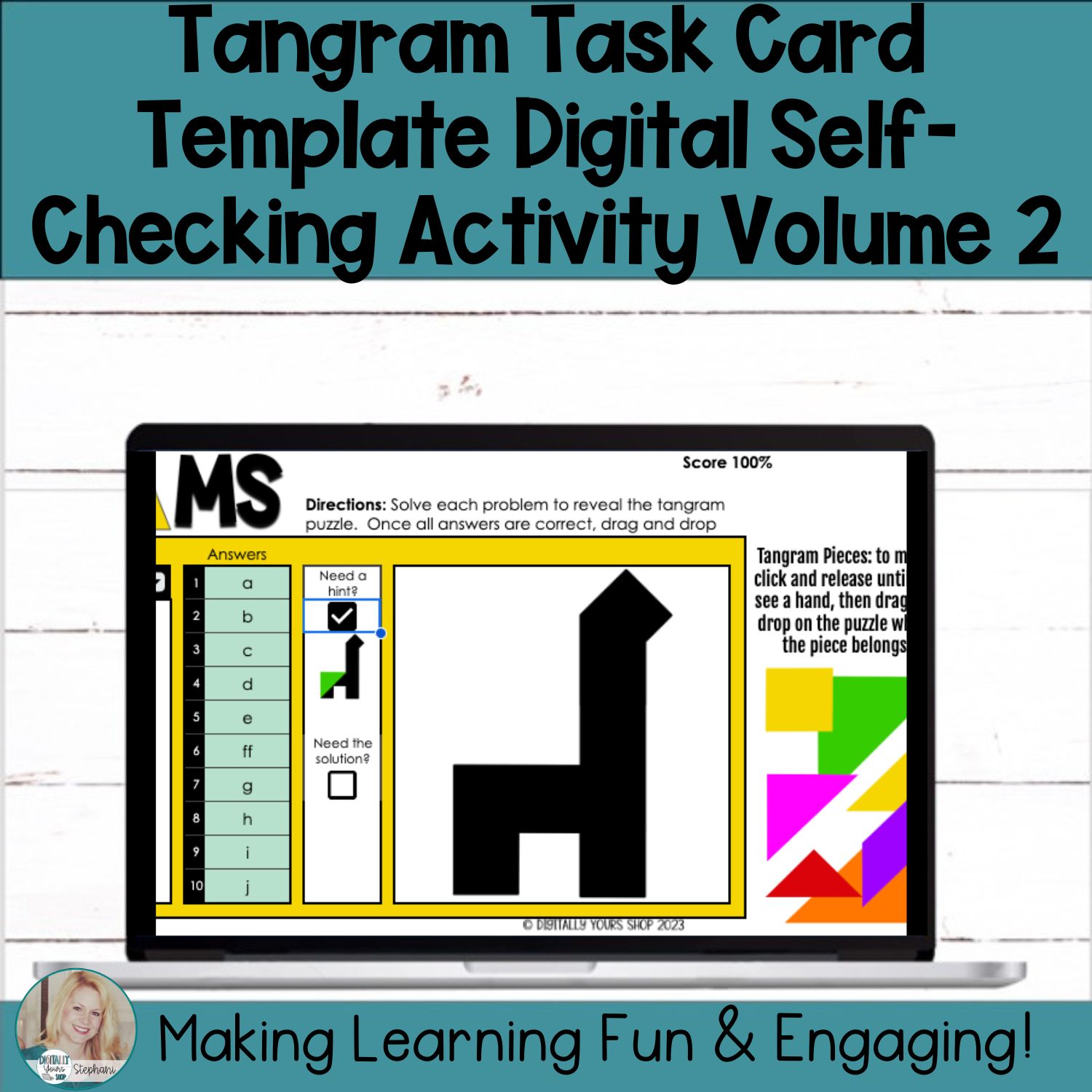 Editable Self-Checking Self-Grading Tangram Task Card Digital Template ...