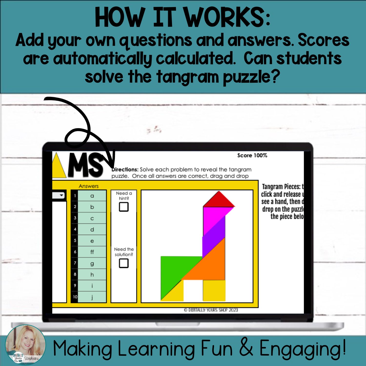 Editable Self-Checking Self-Grading Tangram Task Card Digital Template ...