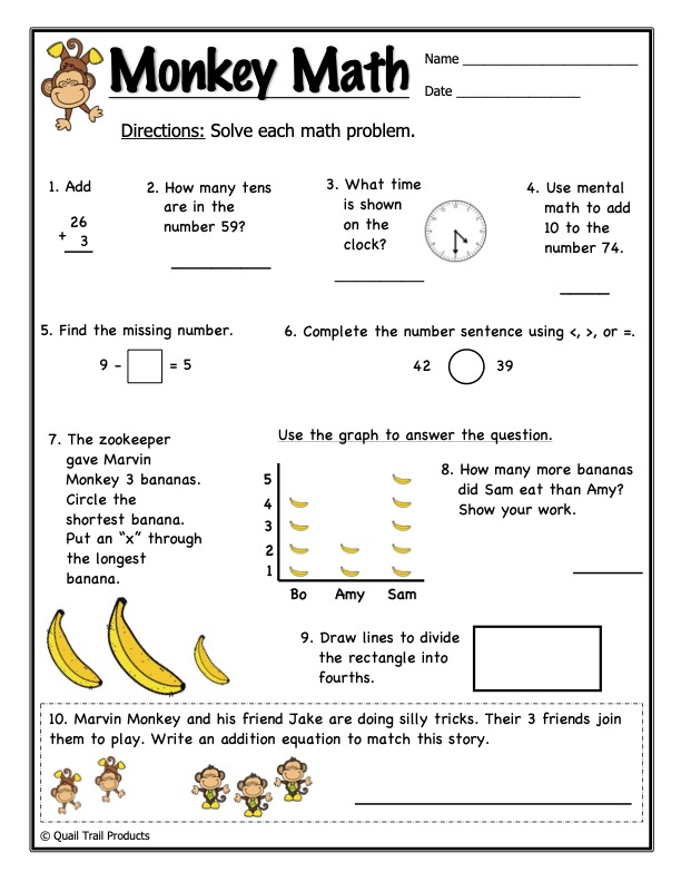 Grade 1 and 2 Multi-Subject Assessment Worksheets | Made By Teachers