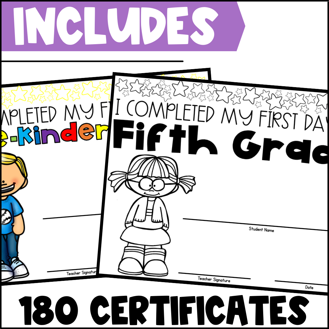 First Day of School Certificates - First Day of School Awards - Back to ...