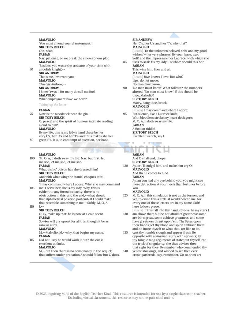 Twelfth Night Act 2 Quiz and Close Reading Worksheets Bundle | Made By ...