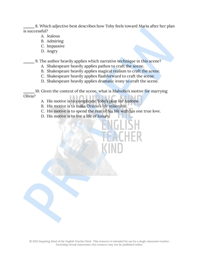 Twelfth Night Act 2 Quiz and Close Reading Worksheets Bundle | Made By ...