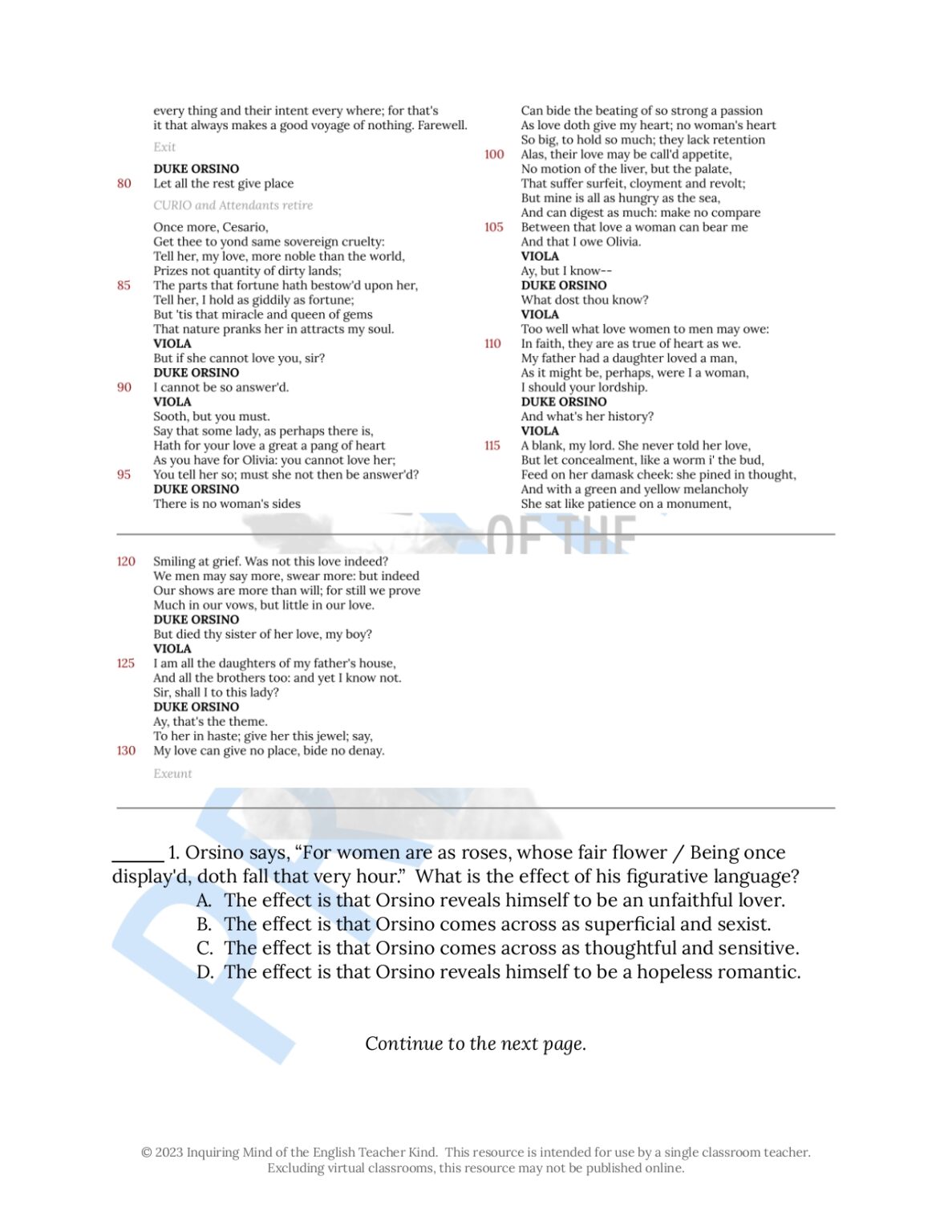 Twelfth Night Act 2 Quiz and Close Reading Worksheets Bundle | Made By ...