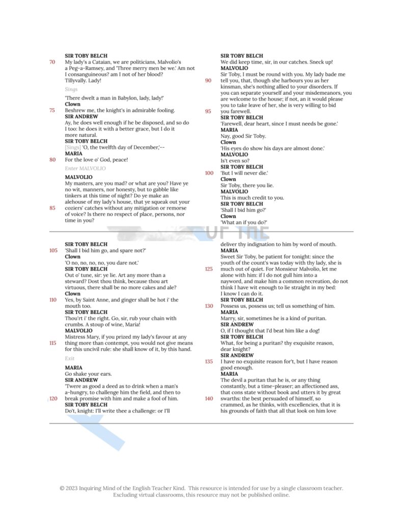 Twelfth Night Act 2 Quiz and Close Reading Worksheets Bundle | Made By ...