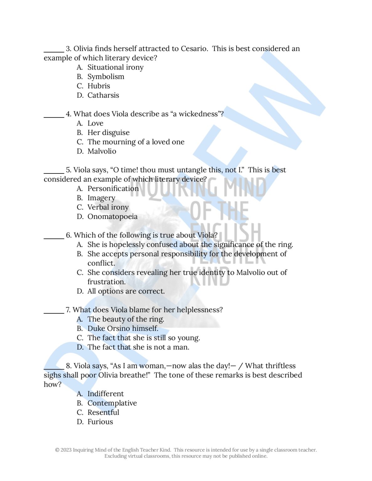 Twelfth Night Act 2 Quiz and Close Reading Worksheets Bundle | Made By ...