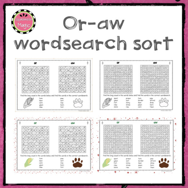 or-aw wordsearch sort - long vowel literacy worksheets - free! | Made ...