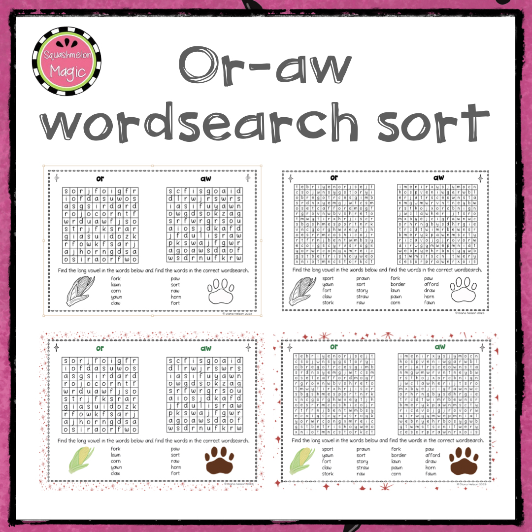 Or aw Wordsearch Sort Long Vowel Literacy Worksheets Free Made