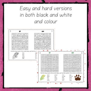 or-aw wordsearch sort - long vowel literacy worksheets - free! | Made ...