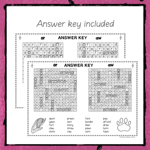 or-aw wordsearch sort - long vowel literacy worksheets - free! | Made ...