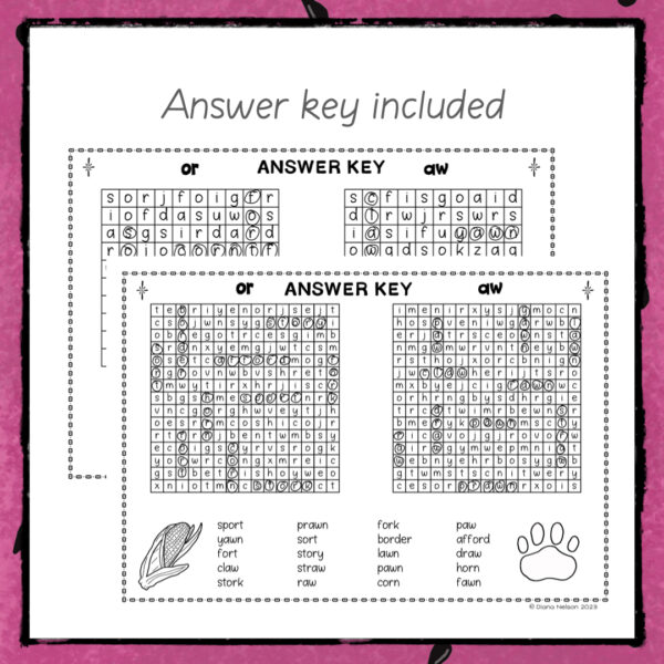 or-aw wordsearch sort - long vowel literacy worksheets - free! | Made ...