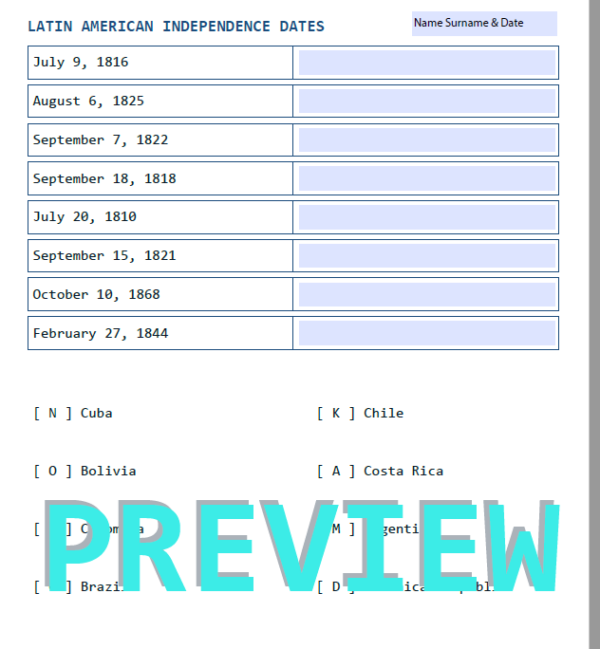 LATIN AMERICAN INDEPENDENCE DATES | Made By Teachers