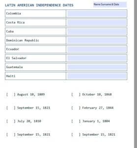 LATIN AMERICAN INDEPENDENCE DATES | Made By Teachers