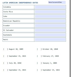 LATIN AMERICAN INDEPENDENCE DATES | Made By Teachers