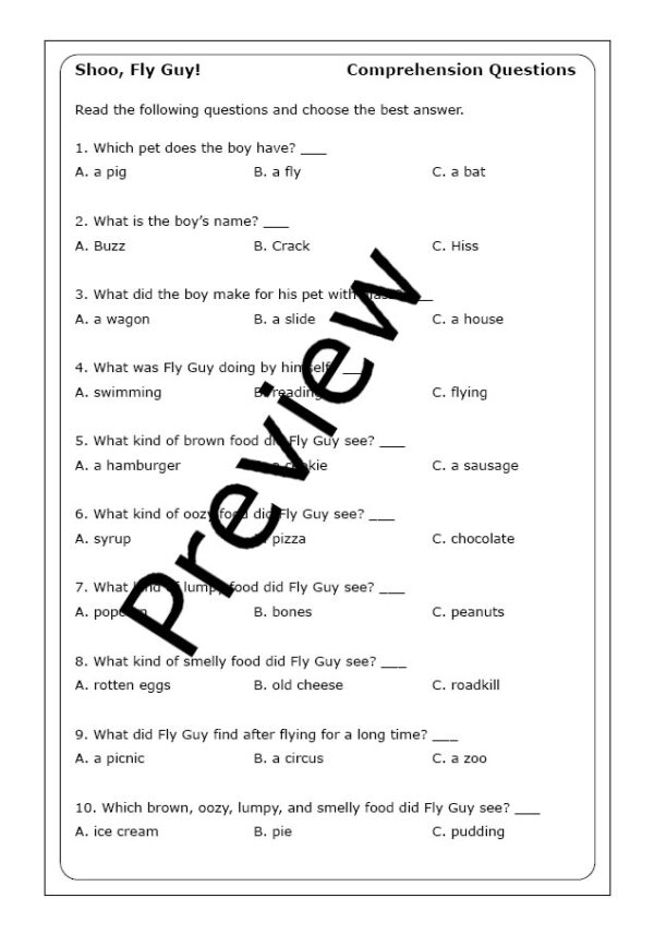 "Shoo, Fly Guy!" (Book #3) worksheets | Made By Teachers