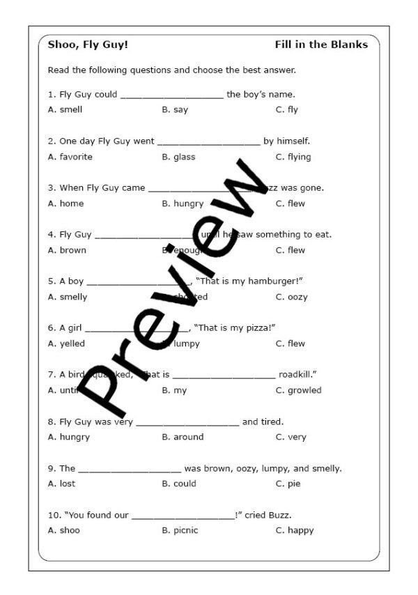 "Shoo, Fly Guy!" (Book #3) worksheets | Made By Teachers