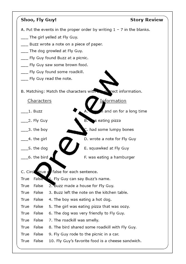 "Shoo, Fly Guy!" (Book #3) worksheets | Made By Teachers