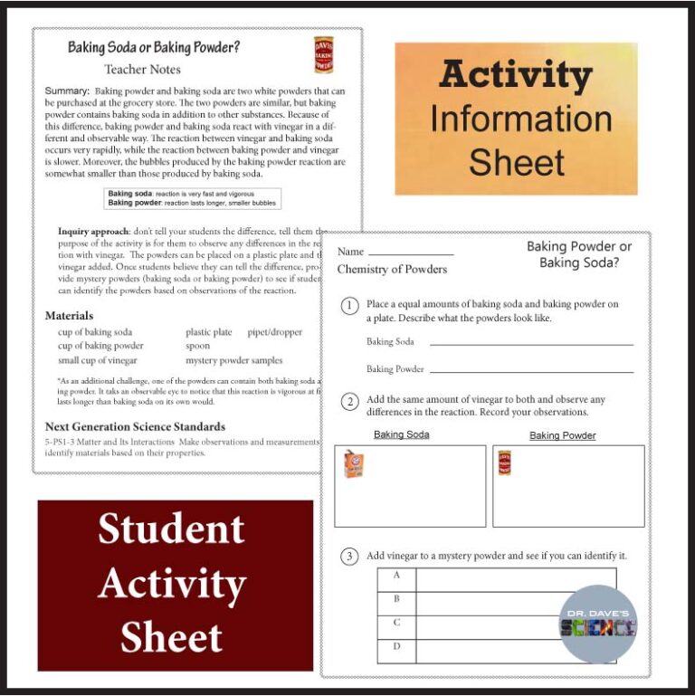 Baking Soda or Baking Powder NGSS 5-PS1-3 Matter and its Interactions ...