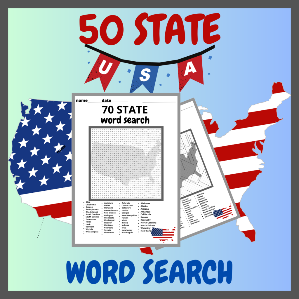 USA GEOGRAPHY Worksheet - All 50 (Fifty) US States Word Search Puzzle ...