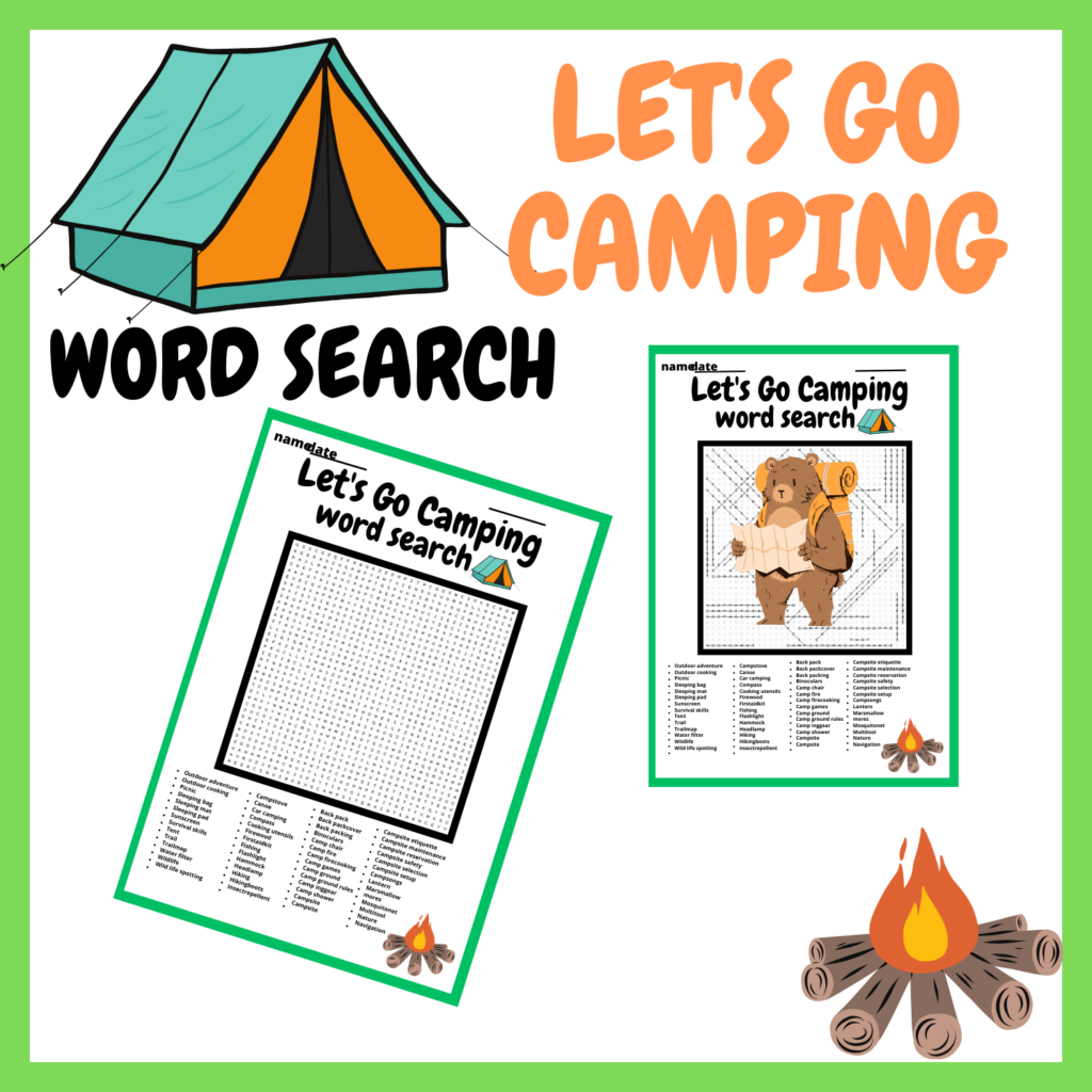 LET'S GO CAMPING WORD SEARCH ACTIVITIES PUZZLE | Made By Teachers