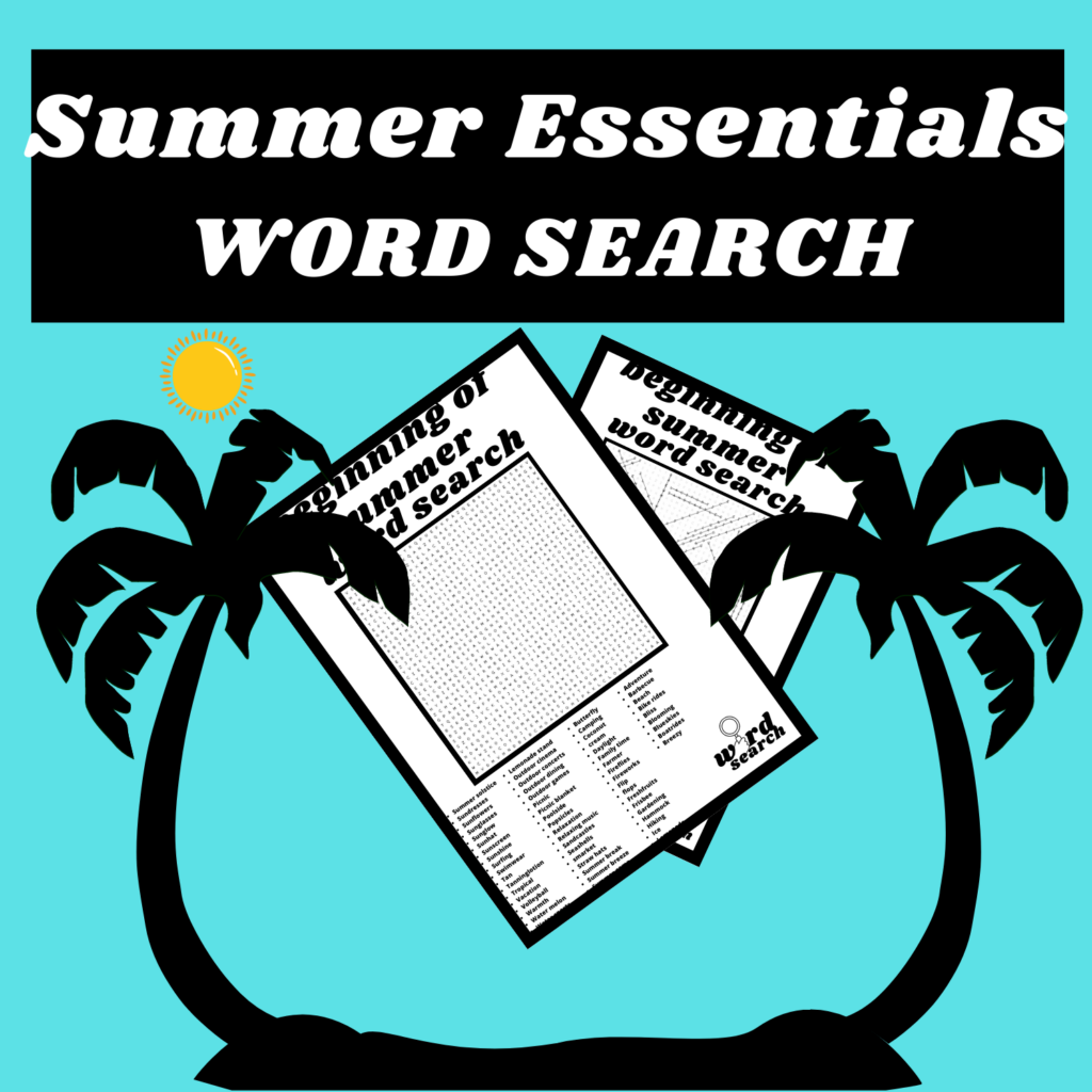 SUMMER ESSENTIALS WORD SEARCH PUZZLE Middle School Fun Activity SUMMER ESSENTIALS WORD SEARCH PUZZLE Middle School Fun Activity