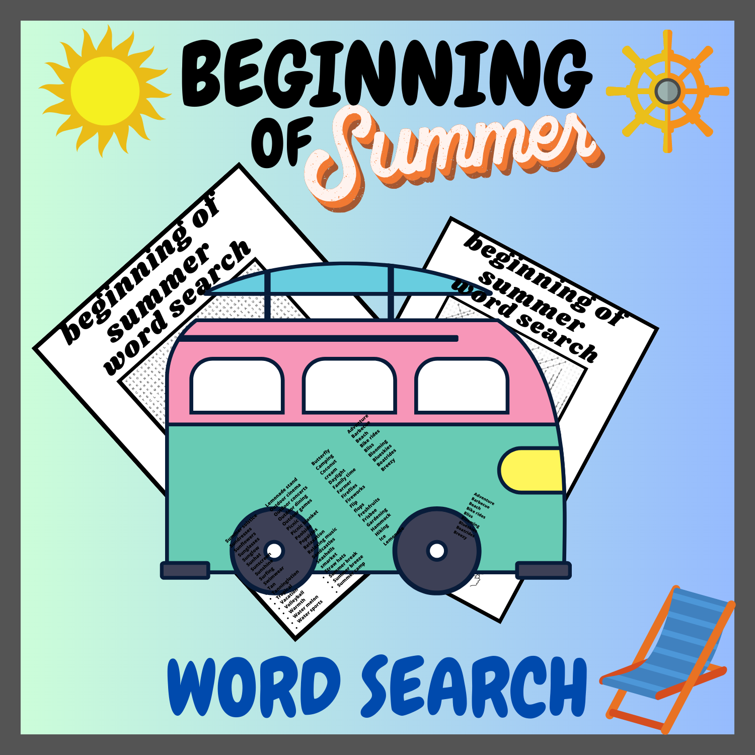 BEGINNING OF SUMMER WORD SEARCH PUZZLE Middle School Fun Activity ...