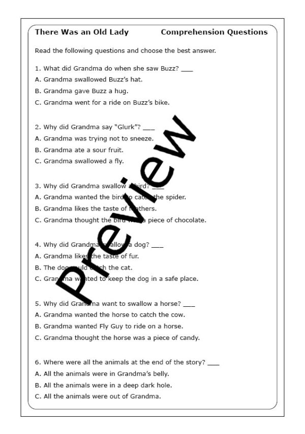 "There Was an Old Lady Who Swallowed Fly Guy" (Book #4) worksheets ...