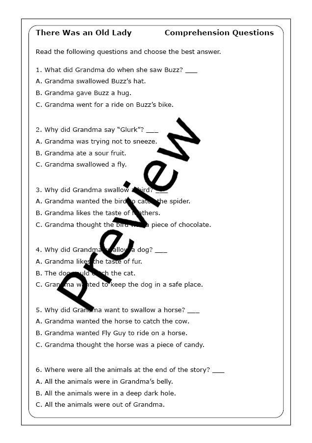 "There Was an Old Lady Who Swallowed Fly Guy" (Book #4) worksheets ...