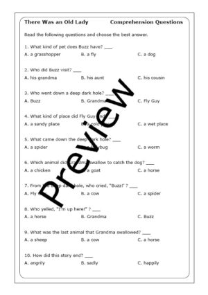 "There Was an Old Lady Who Swallowed Fly Guy" (Book #4) worksheets ...