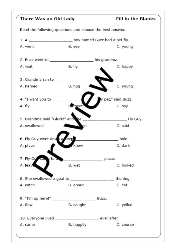 "There Was an Old Lady Who Swallowed Fly Guy" (Book #4) worksheets ...