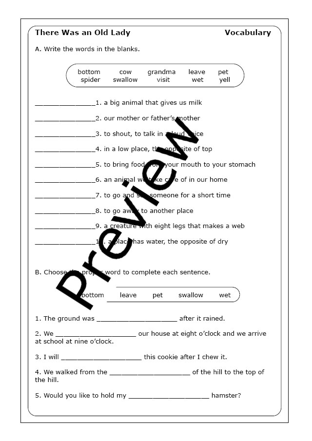 "There Was an Old Lady Who Swallowed Fly Guy" (Book #4) worksheets ...