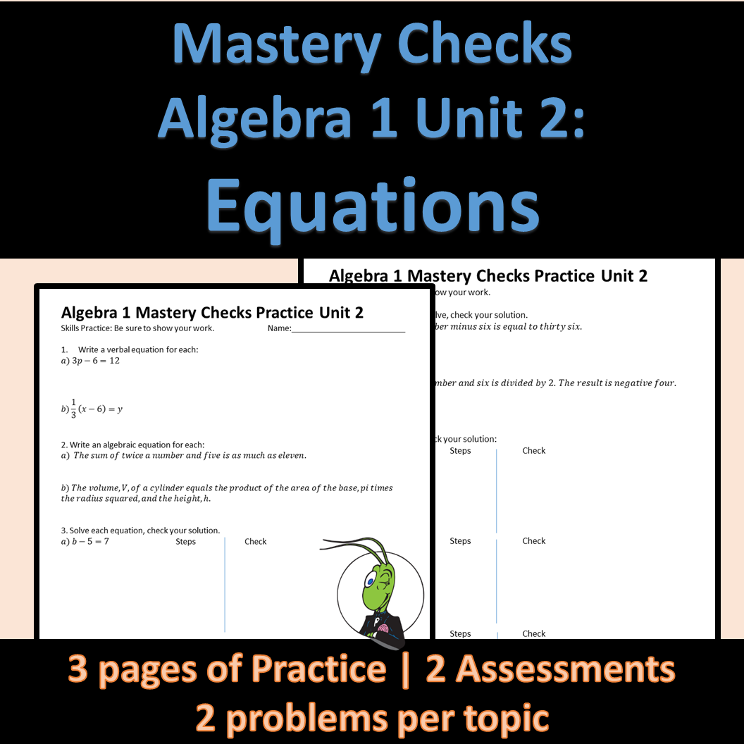 Algebra 1 Mastery Checks | Summer School | Competency Based | Unit 2 Equations | Made By Teachers