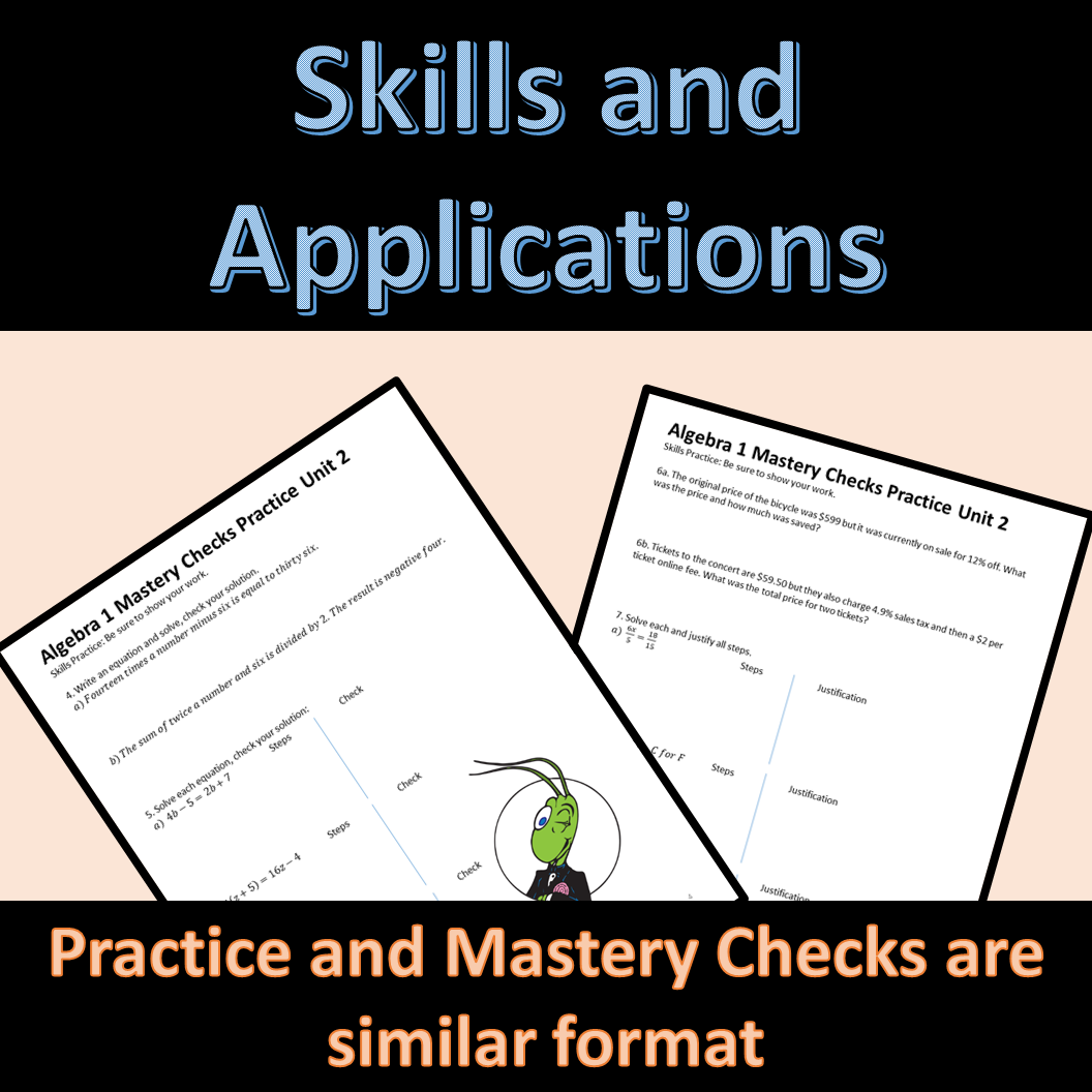 Algebra 1 Mastery Checks | Summer School | Competency Based | Unit 2 ...
