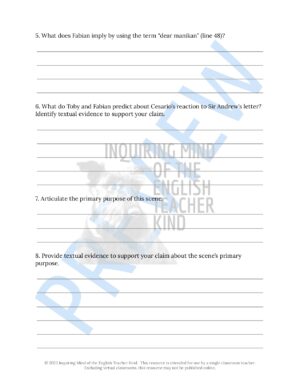 Twelfth Night Act 3 Quiz and Close Reading Worksheets Bundle | Made By ...