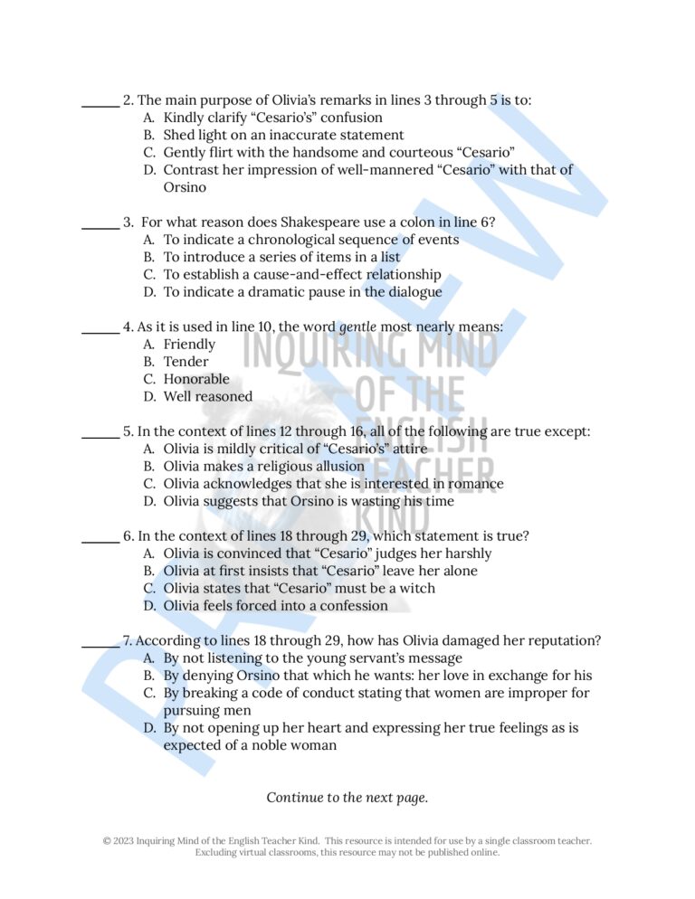 Twelfth Night Act 3 Quiz and Close Reading Worksheets Bundle | Made By ...