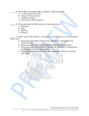 Twelfth Night Act 3 Quiz and Close Reading Worksheets Bundle | Made By ...