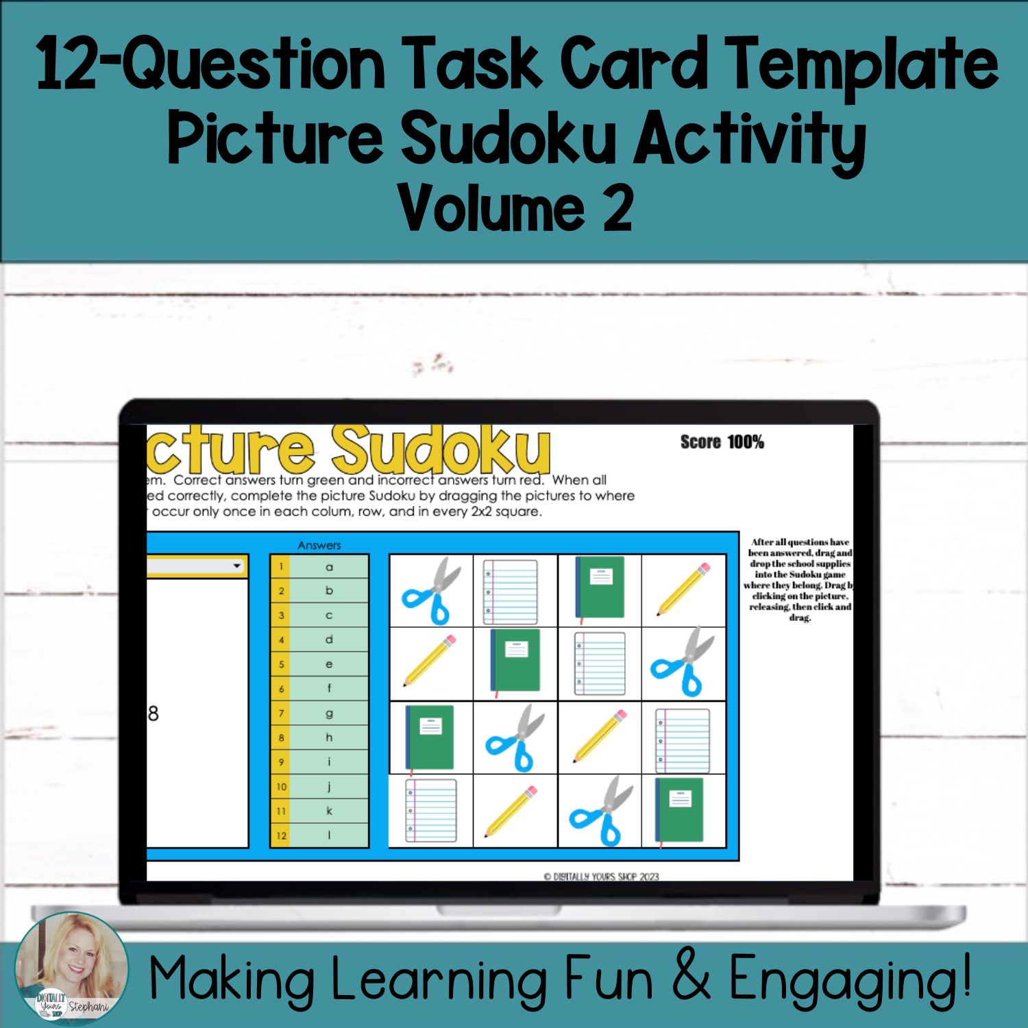 Editable Self-Checking Task Card Template Digital Activity Picture ...