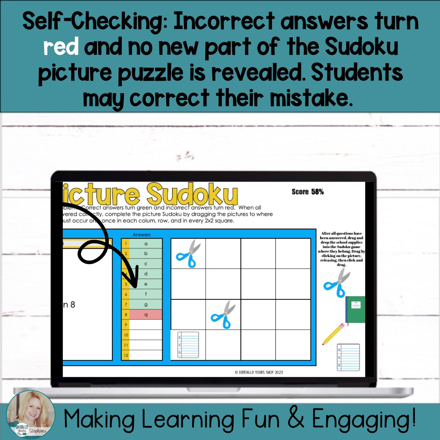 Editable Self-Checking Task Card Template Digital Activity Picture ...