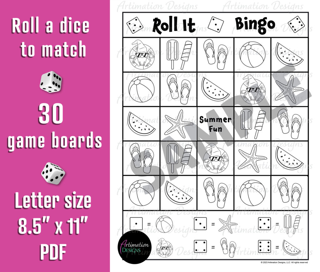 Summer Bingo | Roll and Cover Dice Game | End of Year Activity | Bingo ...