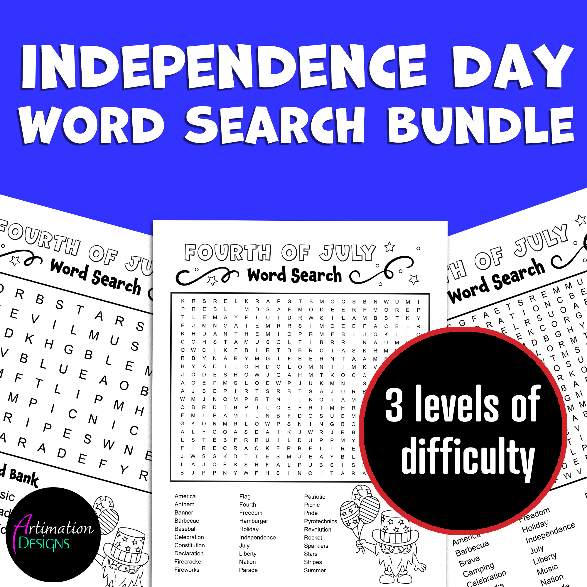 4th of July Word Search Bundle | Independence Day Word Games | Made By ...