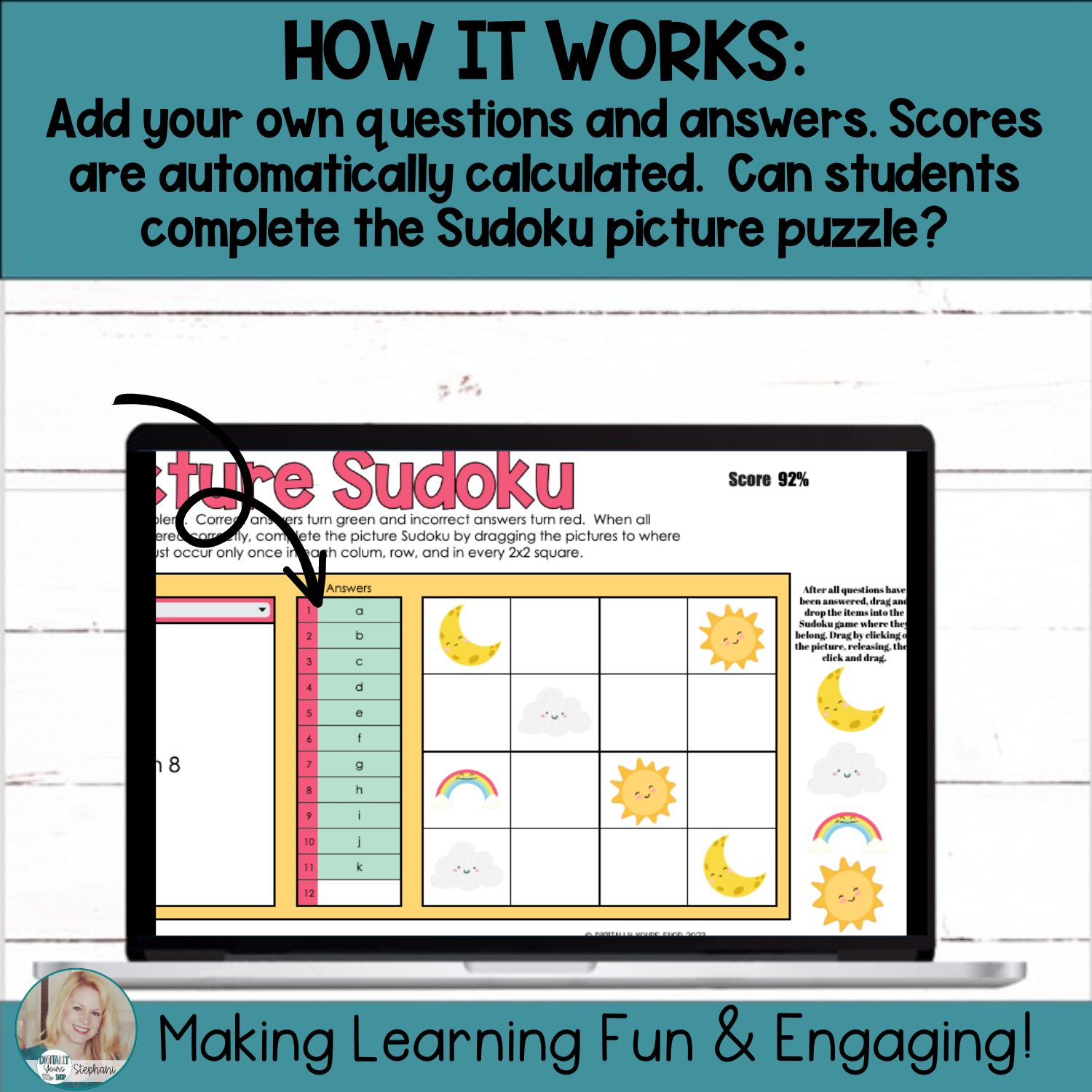 Editable Self-Checking Task Card Template Digital Activity Picture ...
