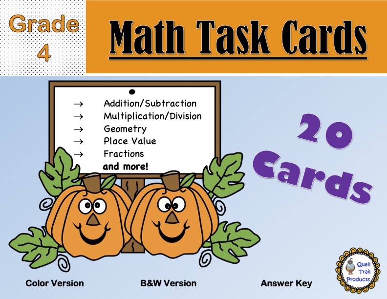 Grade 4 Pumpkin Math Task Cards | Made By Teachers