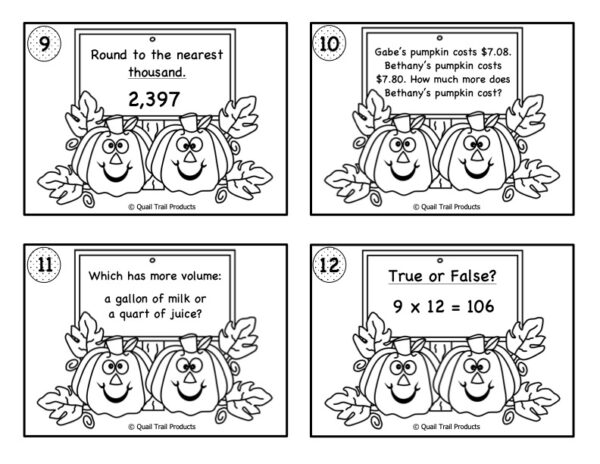 Grade 4 Pumpkin Math Task Cards | Made By Teachers