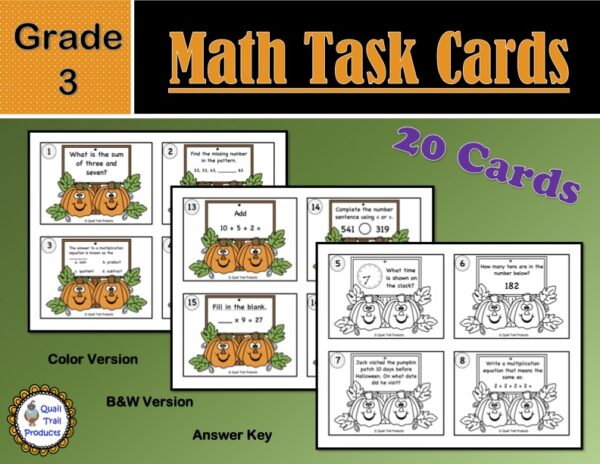 Grade 3 Pumpkin Math Task Cards | Made By Teachers