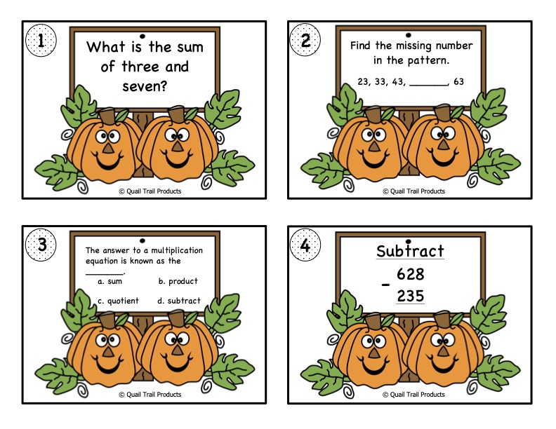 Grade 3 Pumpkin Math Task Cards | Made By Teachers