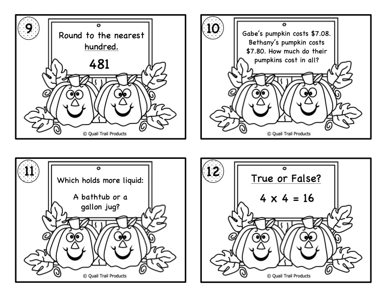 Grade 3 Pumpkin Math Task Cards | Made By Teachers